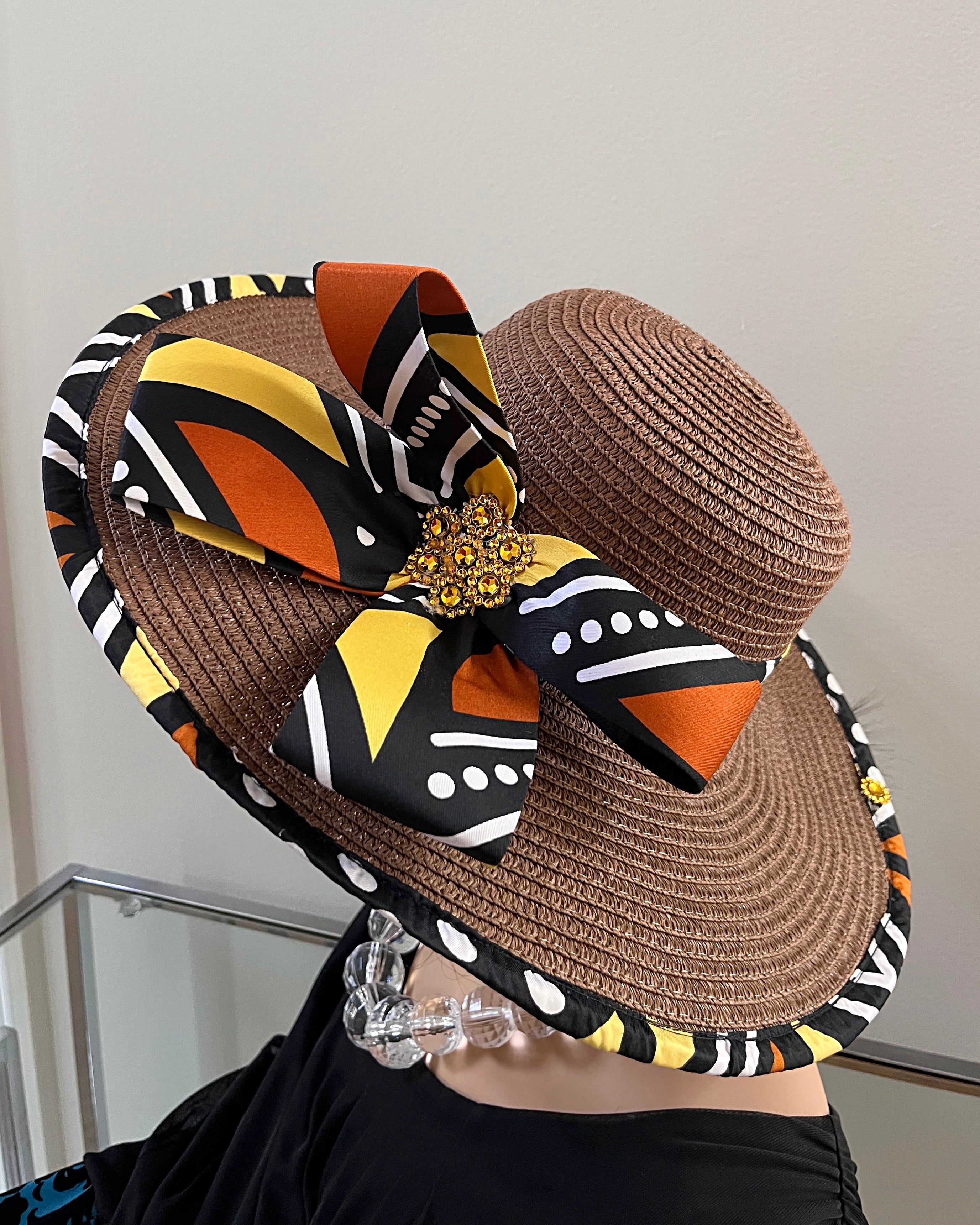 Bogolan African Print Straw Church Sun Hat | Afrilege