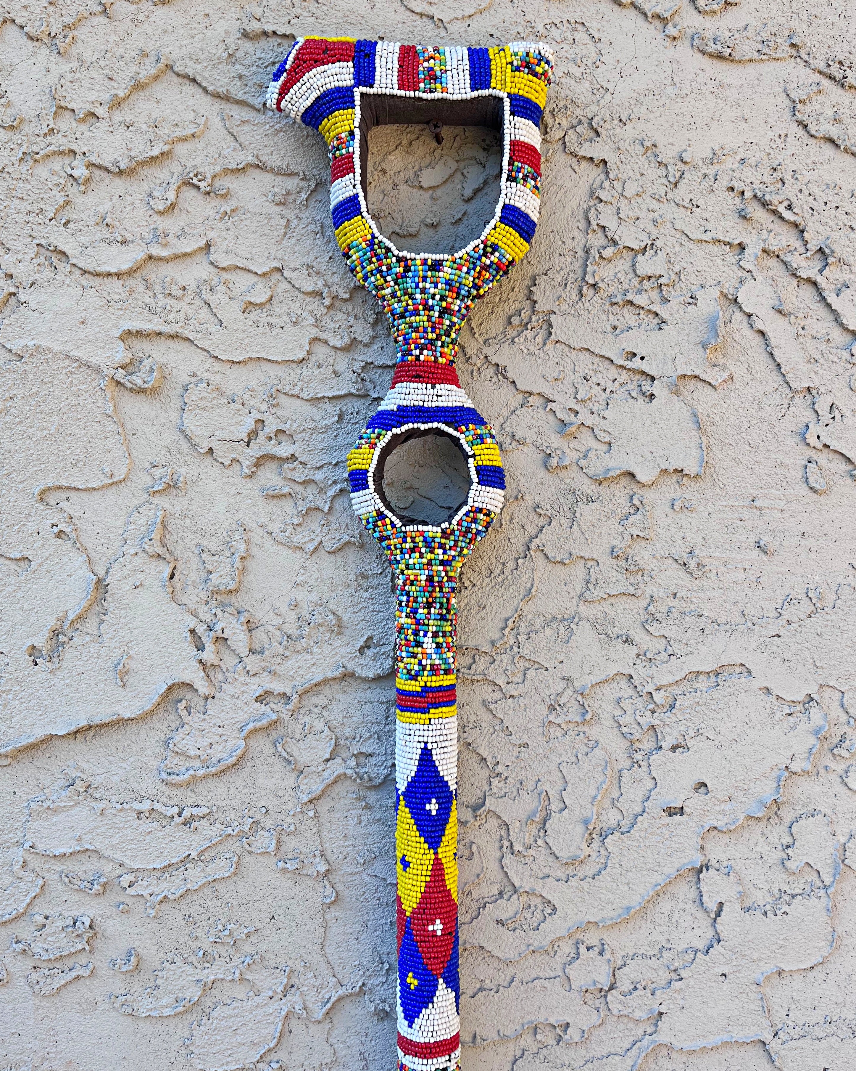 Bamileke Hand Beaded African Carved Walking Stick / Cane | Afrilege