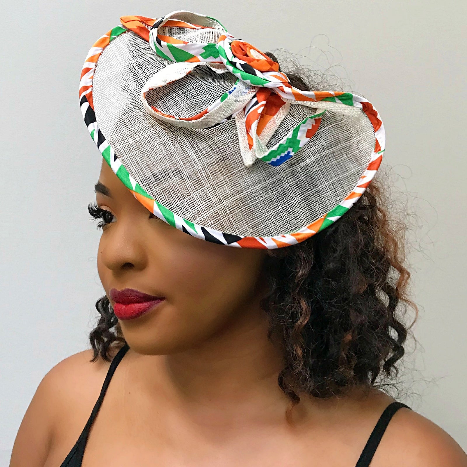 African Print Fascinator Hair Clip Hat - White / Blue / Orange / Green ...