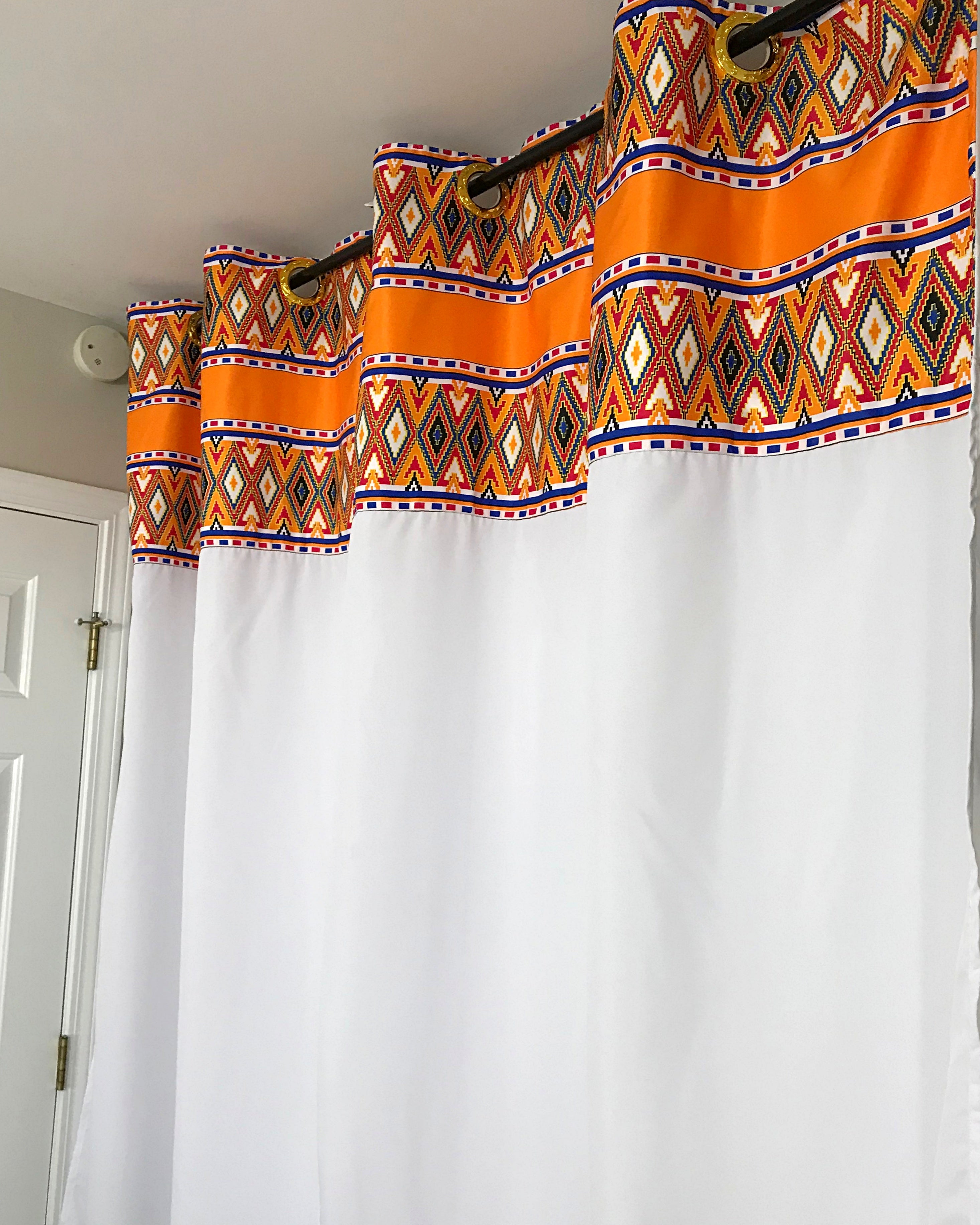 Arinze Grommet Top African Print Curtains - Orange / White | Afrilege