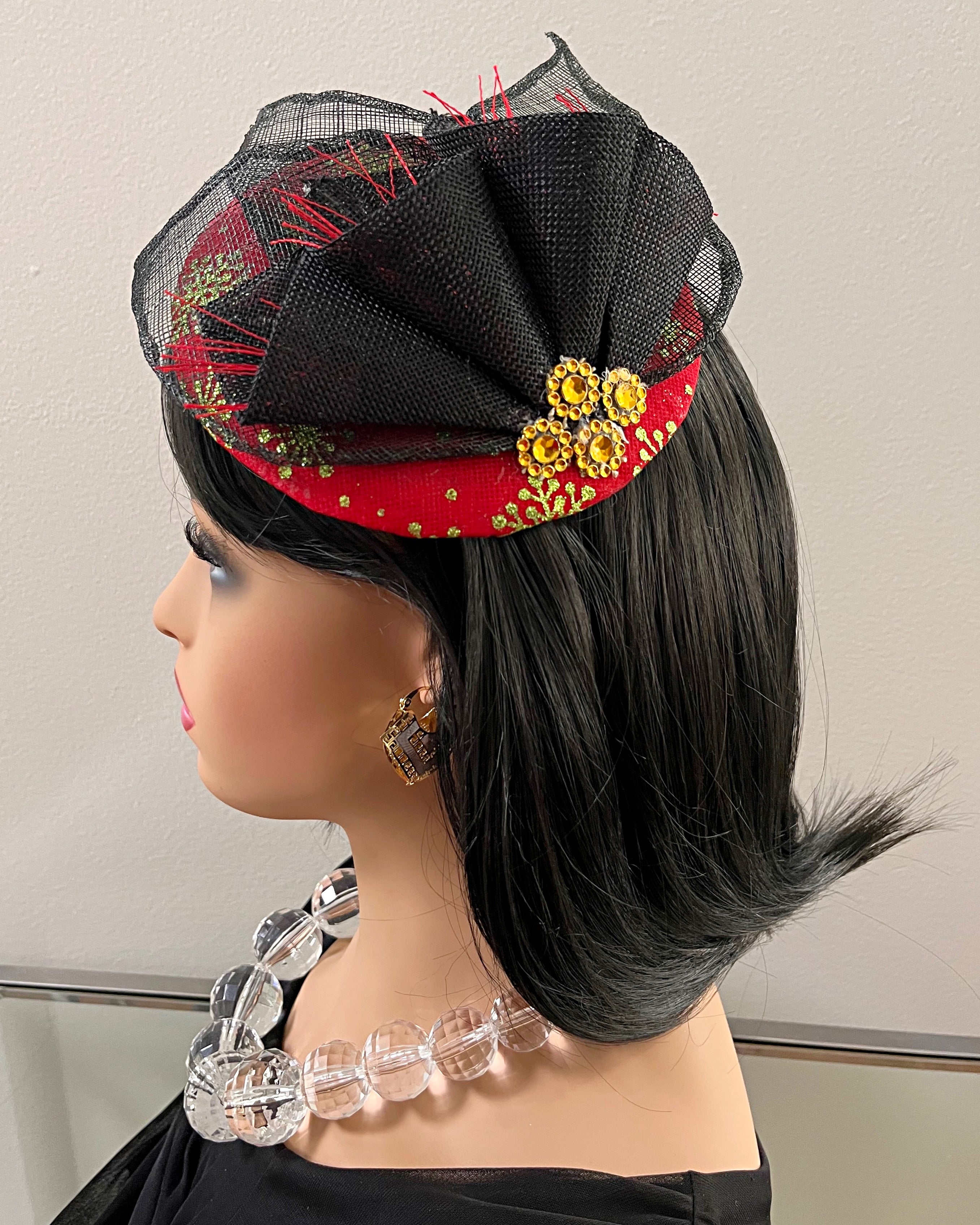 Gloria Fascinator Headband Hat for women- Red/ Black / Gold | Afrilege