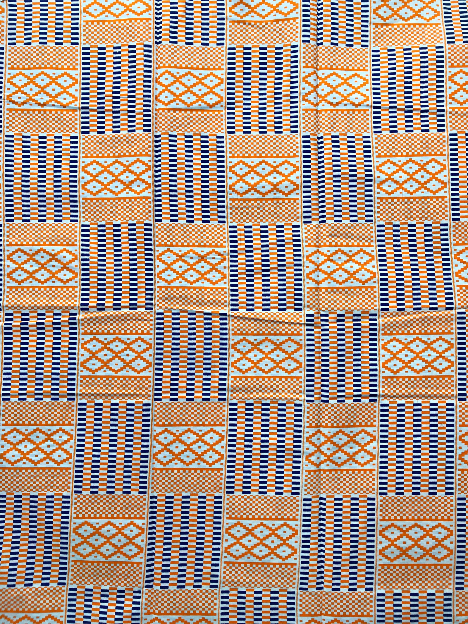 Kente African Print Fabric by The Yard - Orange / Blue / White | Afrilege