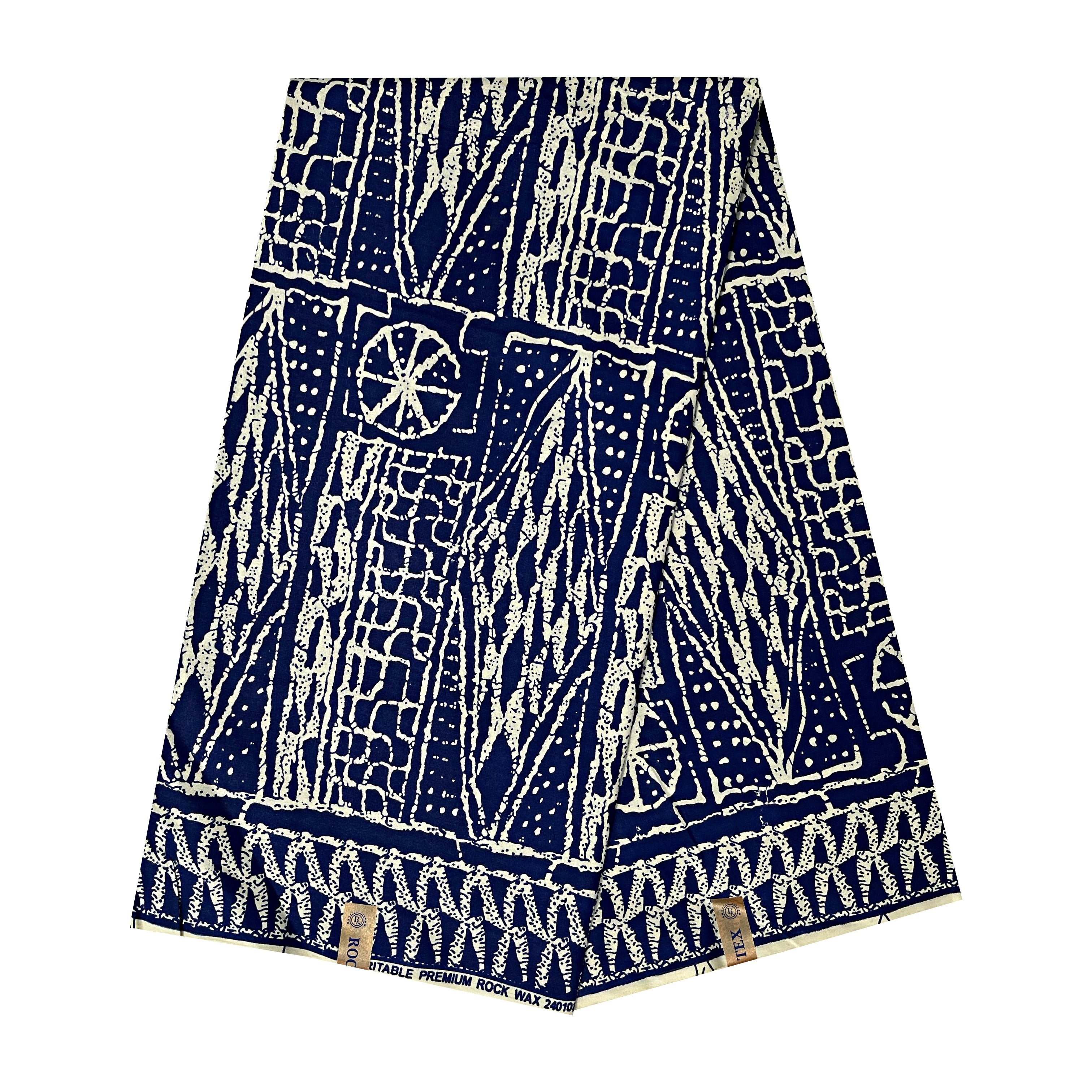 Bamileke Ndop pattern African Wax Print Fabric - Navy Blue / Beige ...