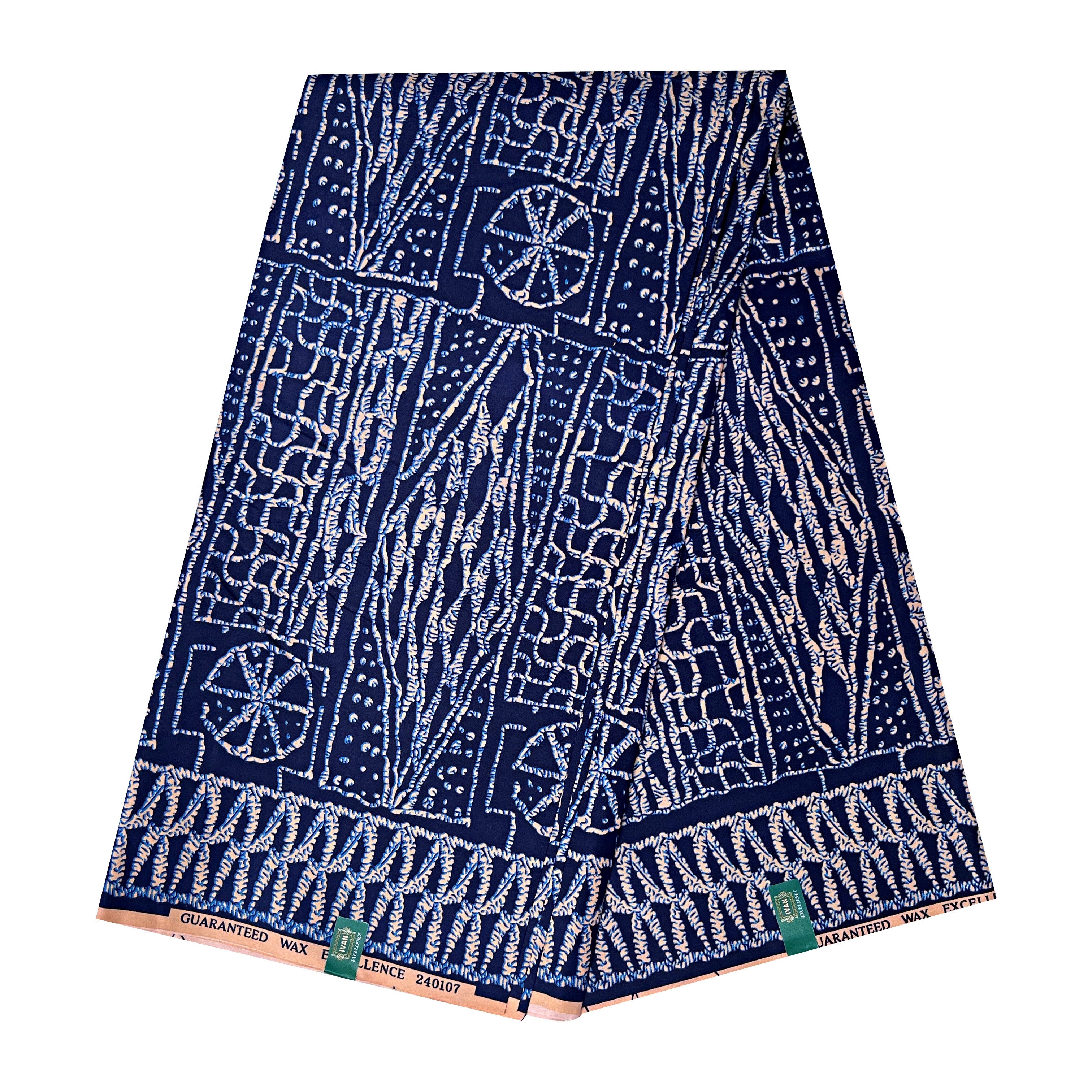 Bamileke Ndop pattern African Wax Print Fabric - Blue / Beige | Afrilege