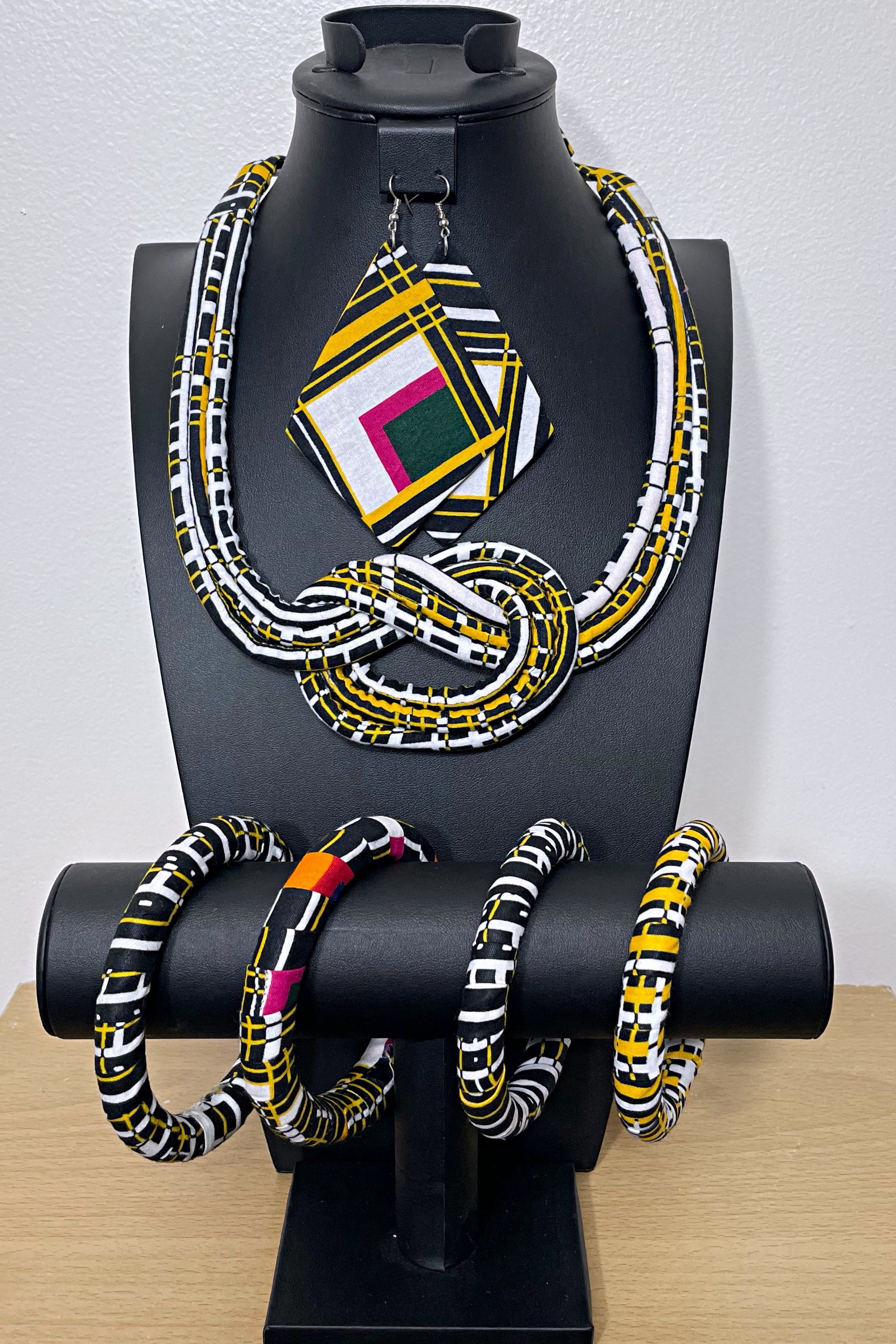 Kente African Print Skirt Jewelry Set (Necklace - Bracelets - Earrings ...
