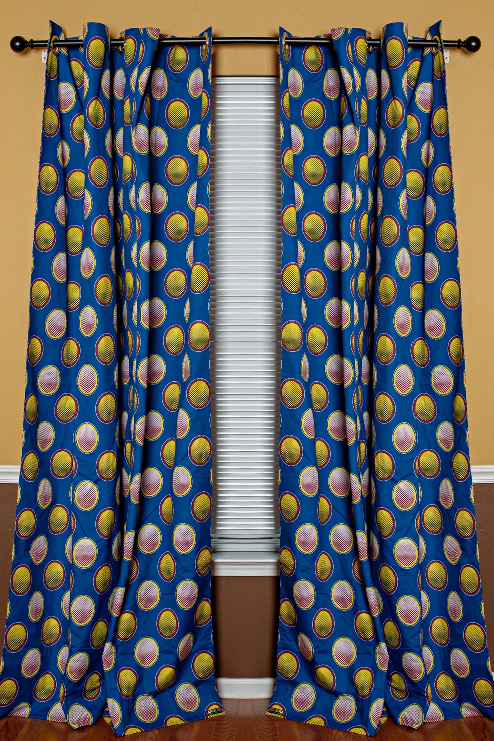Jayde African Print Double Sided Grommet Top Curtains - Blue & Yellow ...