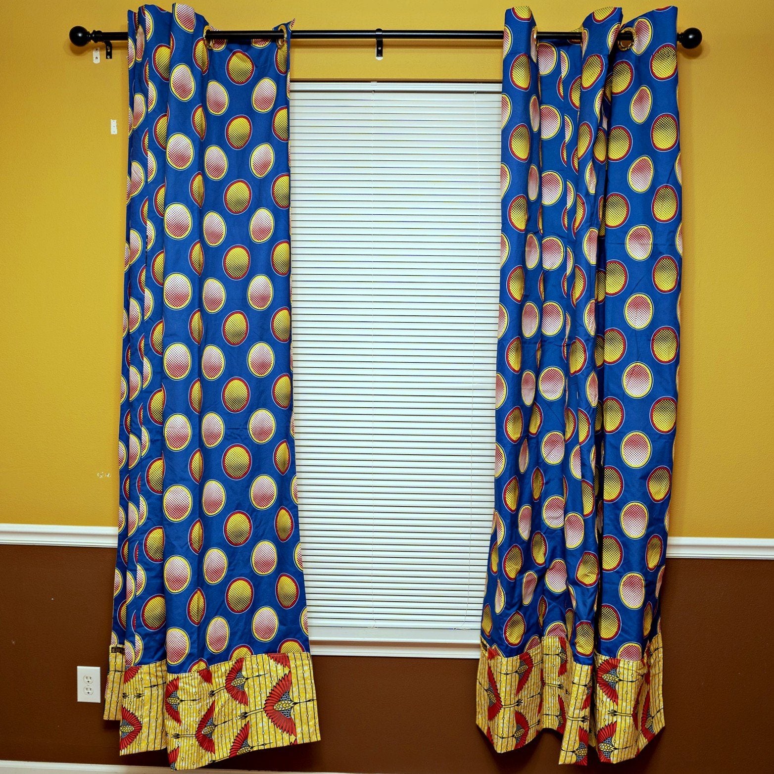 Jayde African Print Double Sided Grommet Top Curtains - Blue & Yellow ...