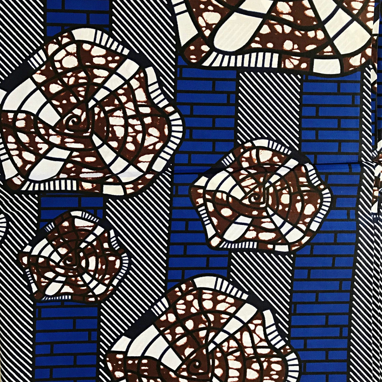 African Wax Print Ankara Fabric by The Yard - Blue / White / Brown ...