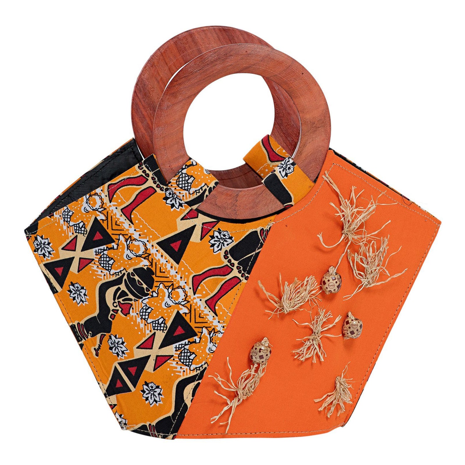 Masika Hand Woven Raffia Fibers Basket African Bag with Wood Handle ...