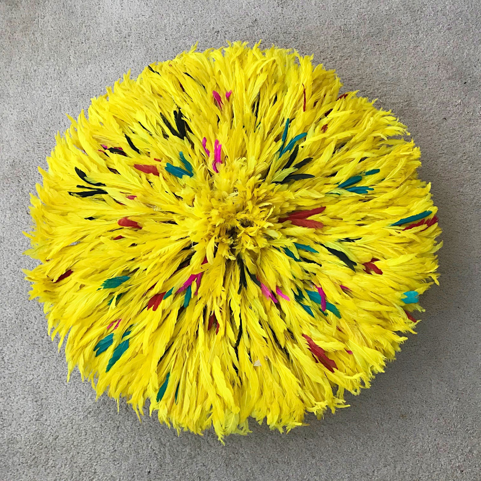 31" Yellow Authentic Bamileke Juju Hat from Cameroon | Afrilege
