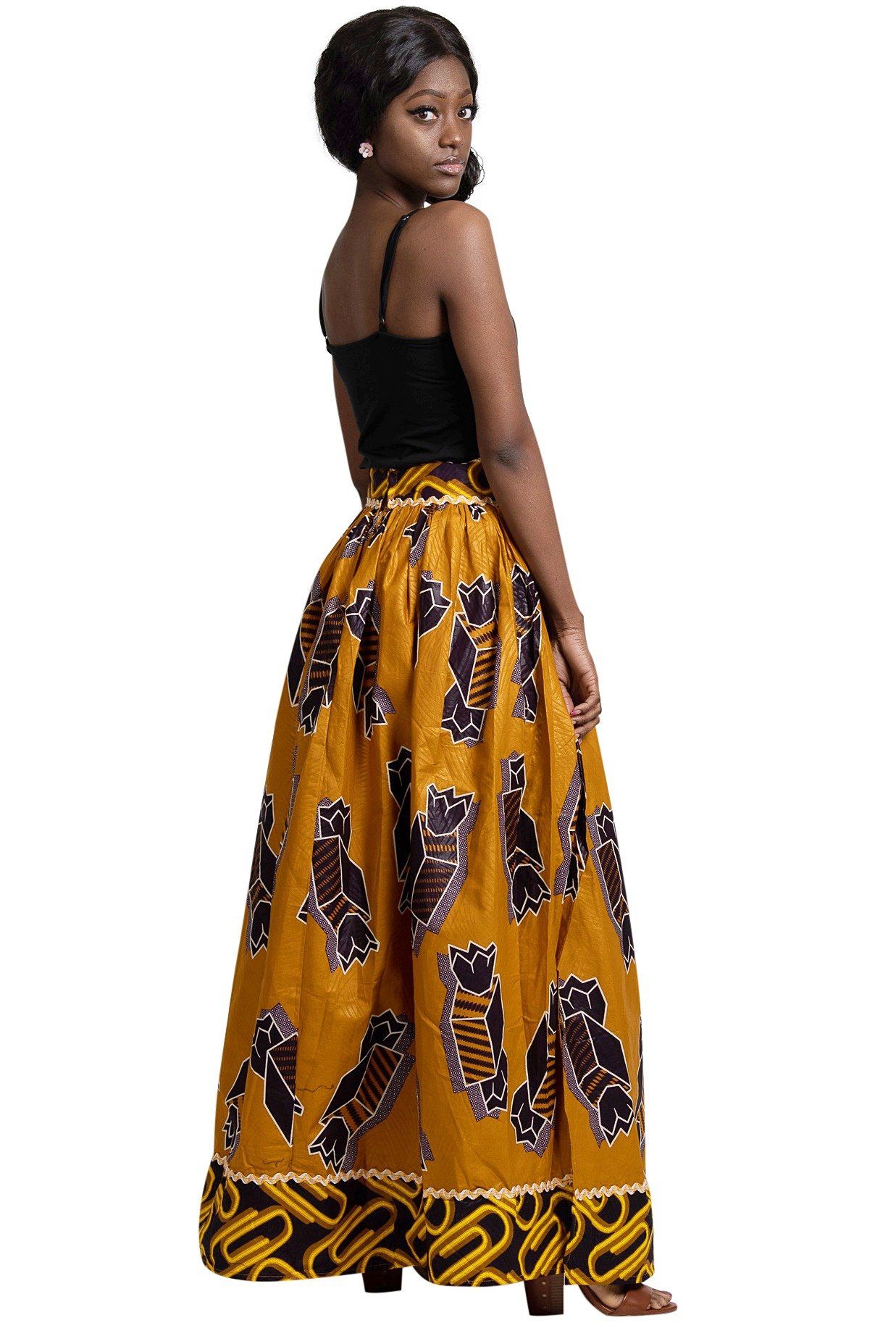 Ayomide African Print Maxi Skirt (Brown - Gold) | Afrilege