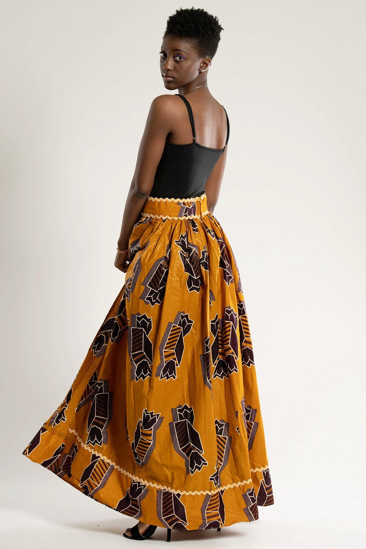Ayomide African Print Maxi Skirt (Brown - Gold) | Afrilege