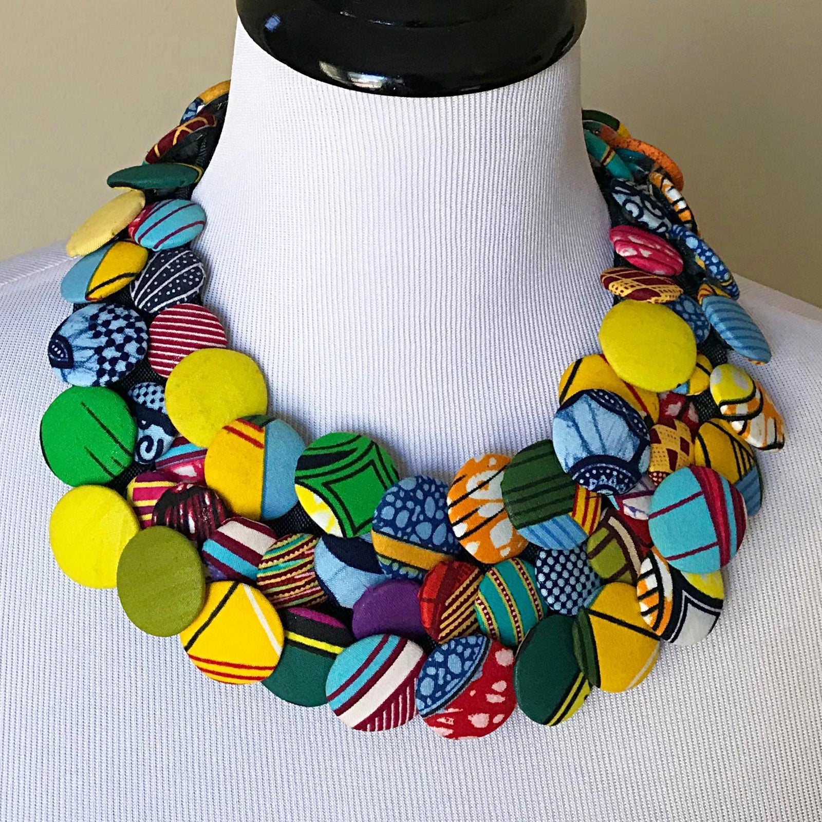 African Print Colorful Buttons Bib Necklaces | Afrilege