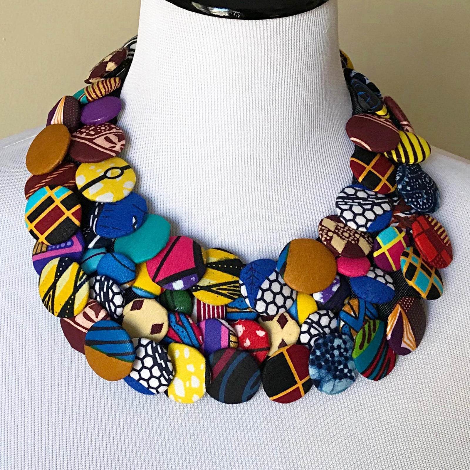 African Print Colorful Buttons Bib Necklaces | Afrilege