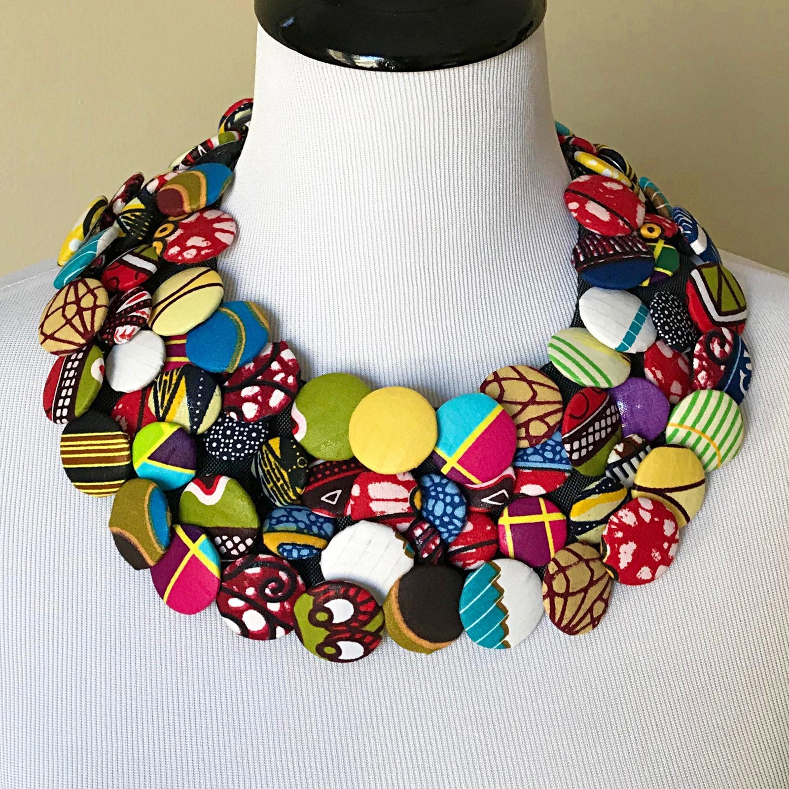 African Print Colorful Buttons Bib Necklaces | Afrilege