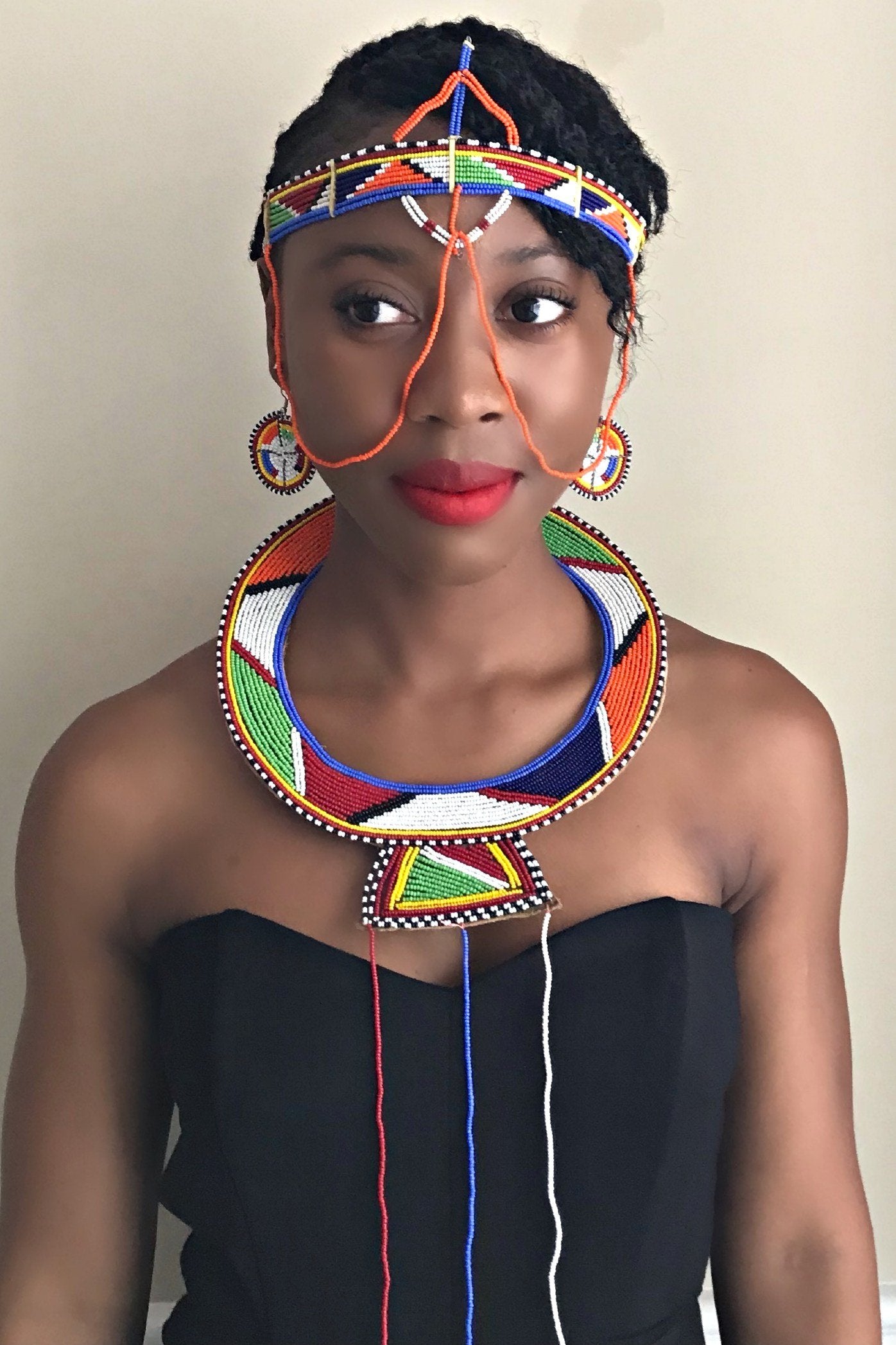 Maasai beaded forehead jewelry | Afrilege