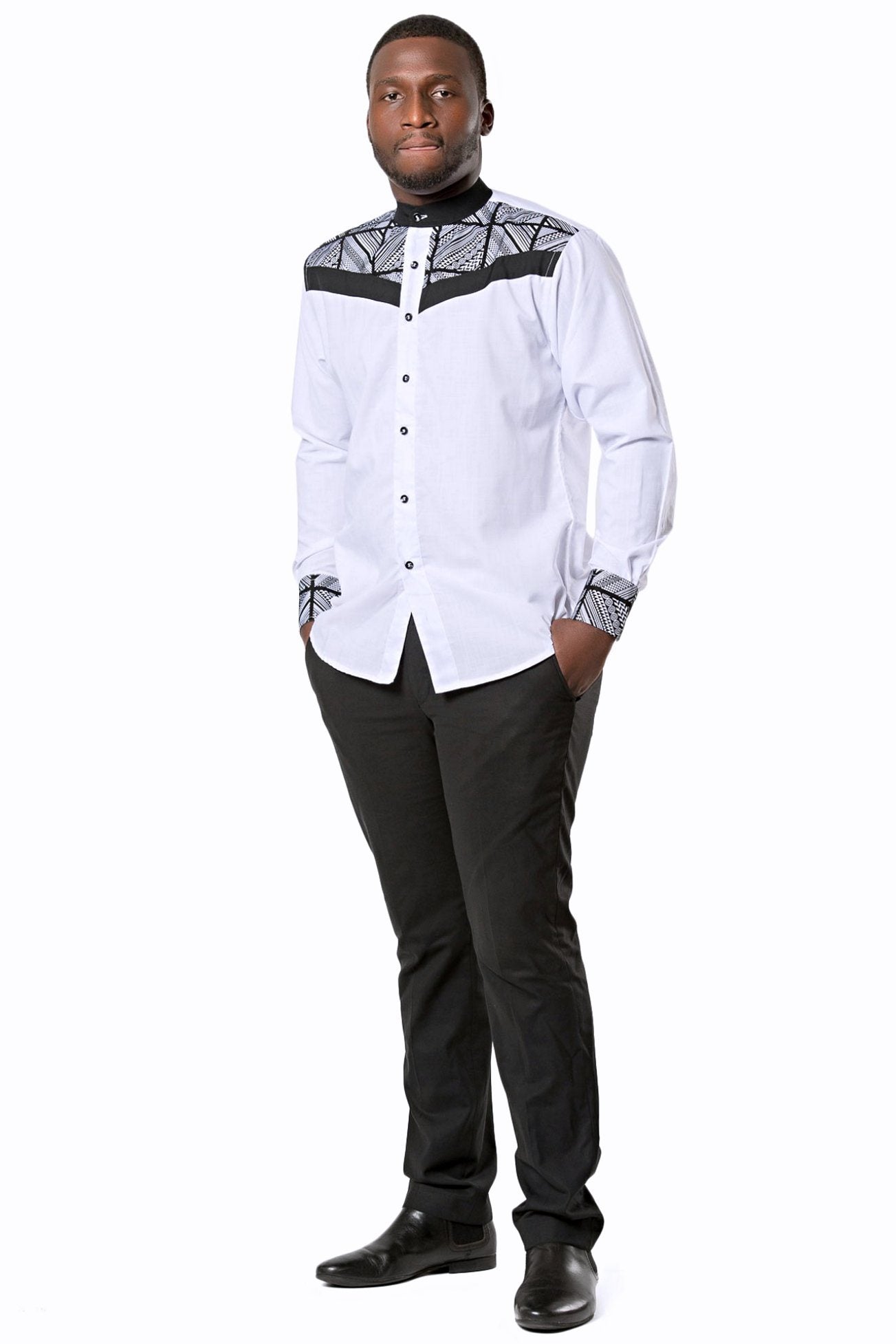 Ucha African Men Long Sleeve Shirt - White | Afrilege