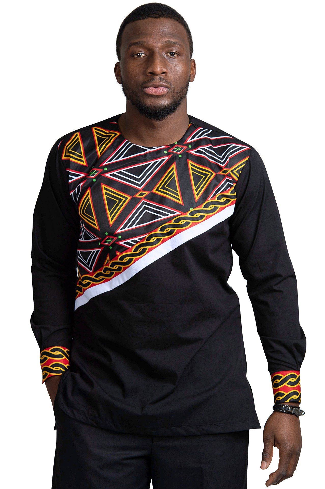 Toghu Bamenda Men African Print Shirt (Black/ Red /White) | Afrilege