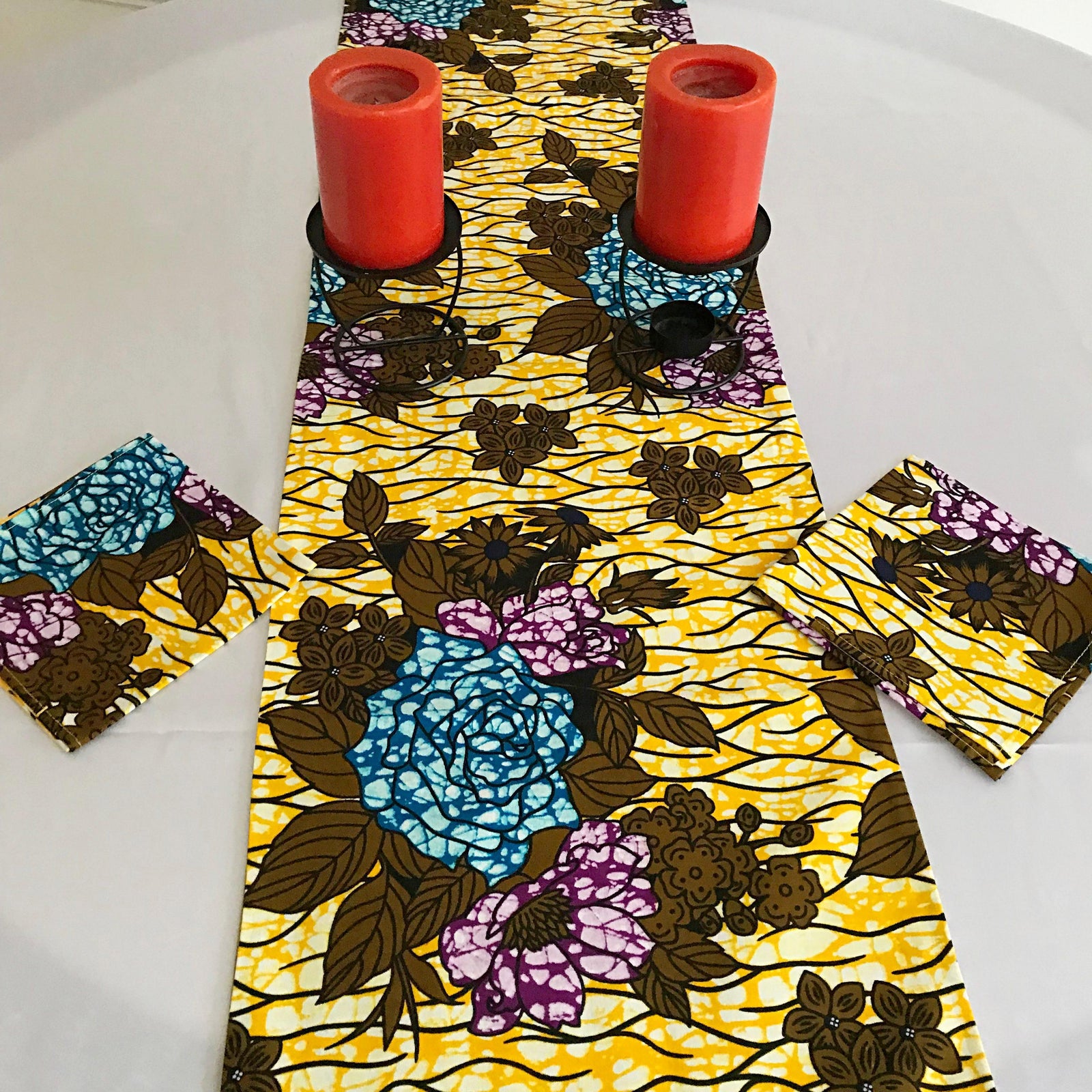 Salma African Print Table Runners with Napkins (Yellow/ Green/ Blue ...