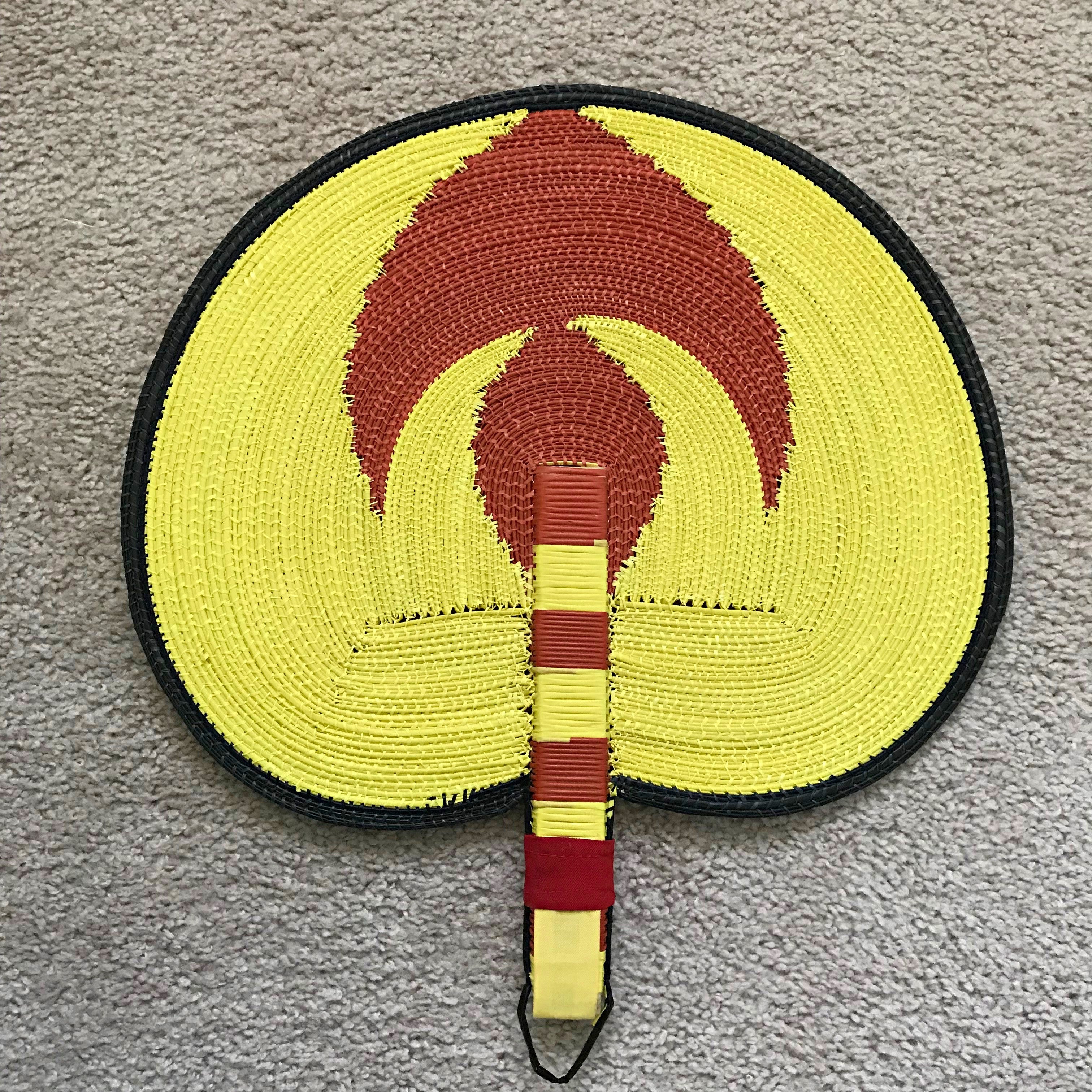 African woven Hand Fan from Recycled Plastics - Red / Yellow / black ...